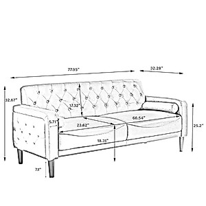 Lunanniu 78 Inch Vegan Leather Sofa Faux Leather Couches Loveseat Button Tufted Back Mid Century Modern 2 Bolster Pillows Solid Wood Frame and Legs 2 Seat Love Seat for Living Room Brown