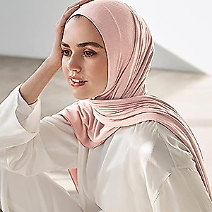 Hophor Soft Stretch Head Wrap Scarfs Long Muslim Hijab Jersey Scarf Shawls and Wraps (Pink)