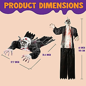 JOYIN Halloween Zombie Groundbreaker with Posable Arms, Hanging Groundbreaker Halloween Decorations Outdoor Zombie Skeleton Decor for Haunted House Outdoor, Lawn, Yard Décor