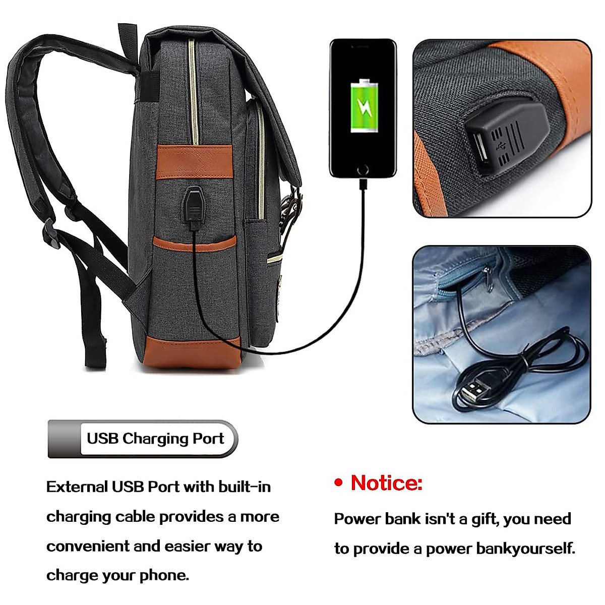 Malaxlx Black Vintage Bookbag for Teen Girls Student, High School USB Laptop Backpack for Women