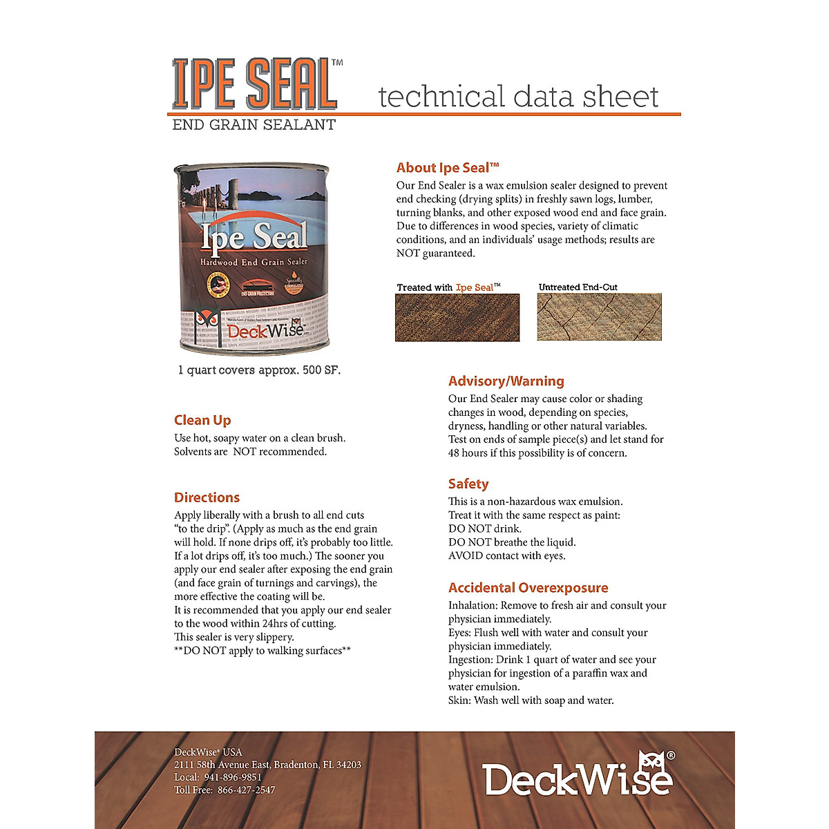 DeckWise Ipe Seal Hardwood End Grain Sealant for Fresh Cut Board Ends or Turning Blanks (1-Quart)