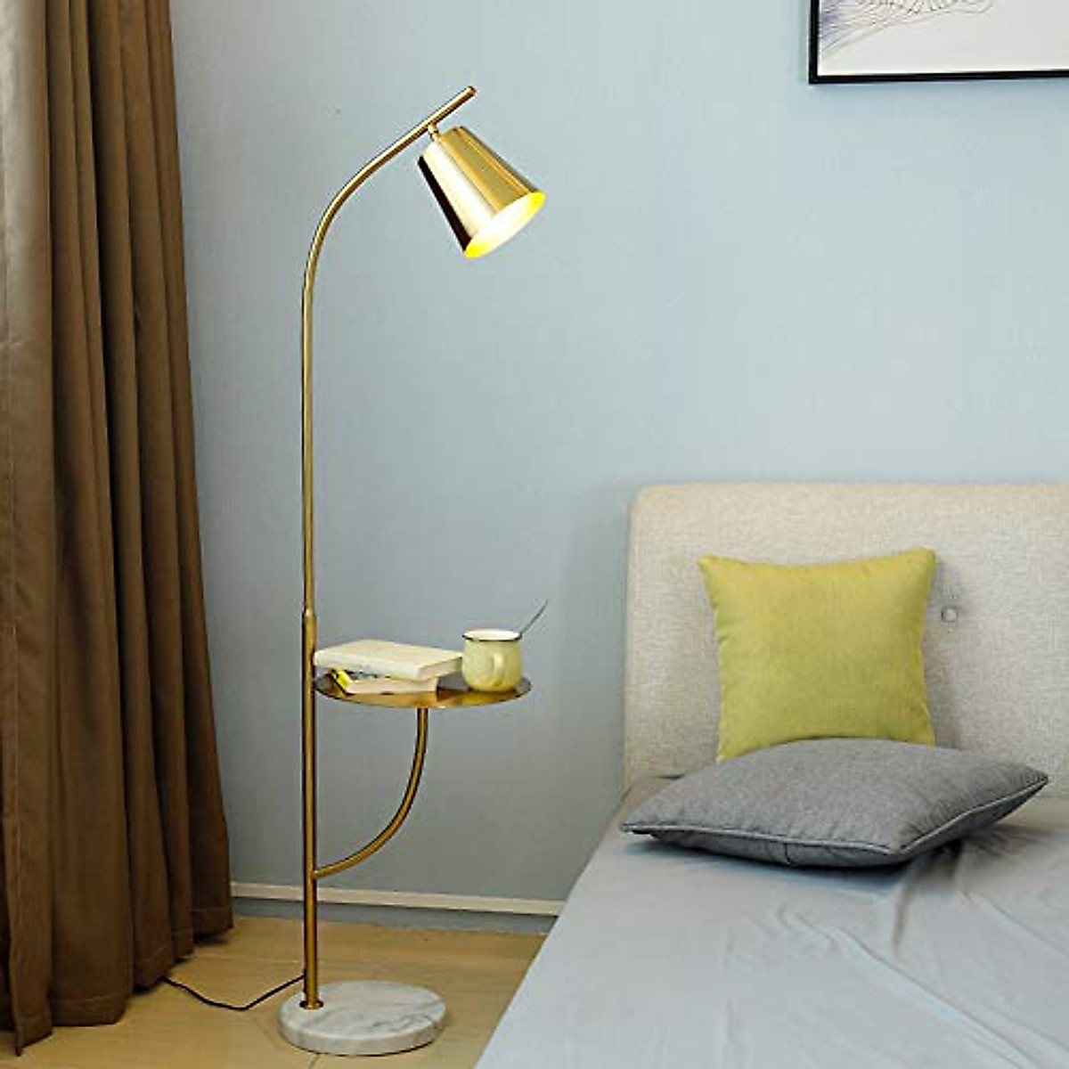 Hsyile Lighting KU300214 Creative Bedroom & Living Room Floor Lamp with a Table,Office and Reading Light - E26 Bulb - Brushed Antique Brass Finish