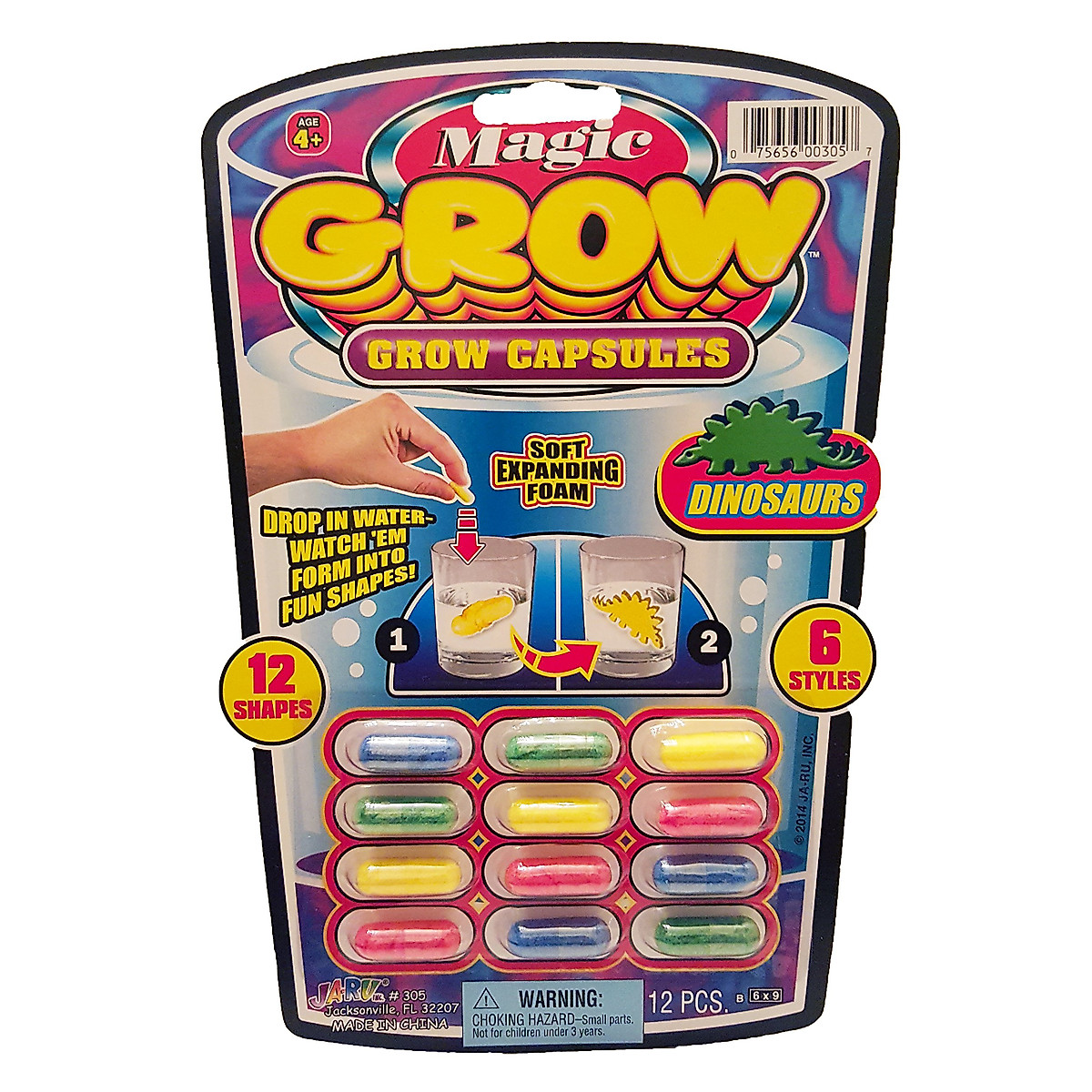 JA-RU Universal Specialties, Magic Grow Capsules 6 Pack, 72 Capsules Sea Creatures, Dinosaur, Animal Farm Toys. Water Growing Toys for Kids. Animal Party Favors Fidget Toy.305-6A