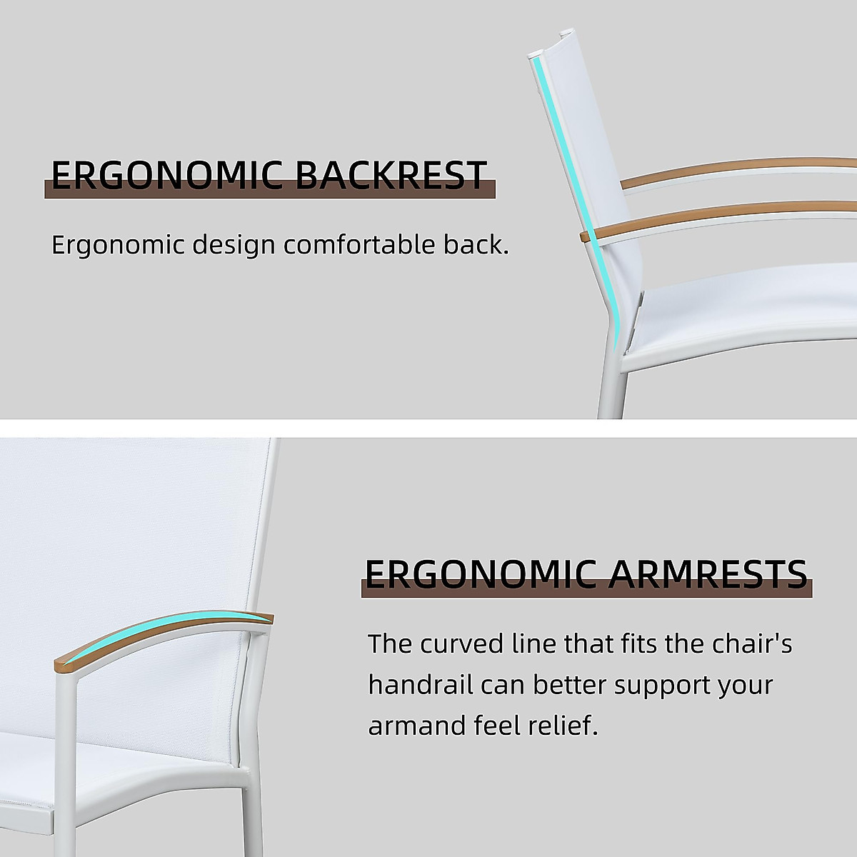 Shintenchi 3 Pieces Outdoor Patio Bistro Sets, Textilene Fabric Small Patio Furniture Set, Front Porch Chairs Conversation Set with Table for Lawn, Garden, Balcony, Poolside (White)