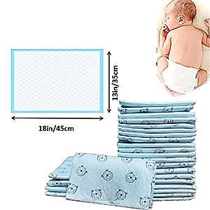 Disposable Changing Pads for Babies12x18in,54 Count Super Quick Absorbent Liners Leak-Proof and Waterproof Mess-Free Diaper Changes for Toddlers Blue Bear Printed