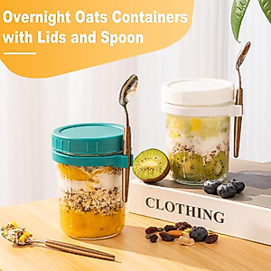 NFFTYUUT 4 Pack Overnight Oats Containers with Lids and Spoons, 12 oz Glass Mason Overnight Oats Jars for Milk, Cereal, Fruit