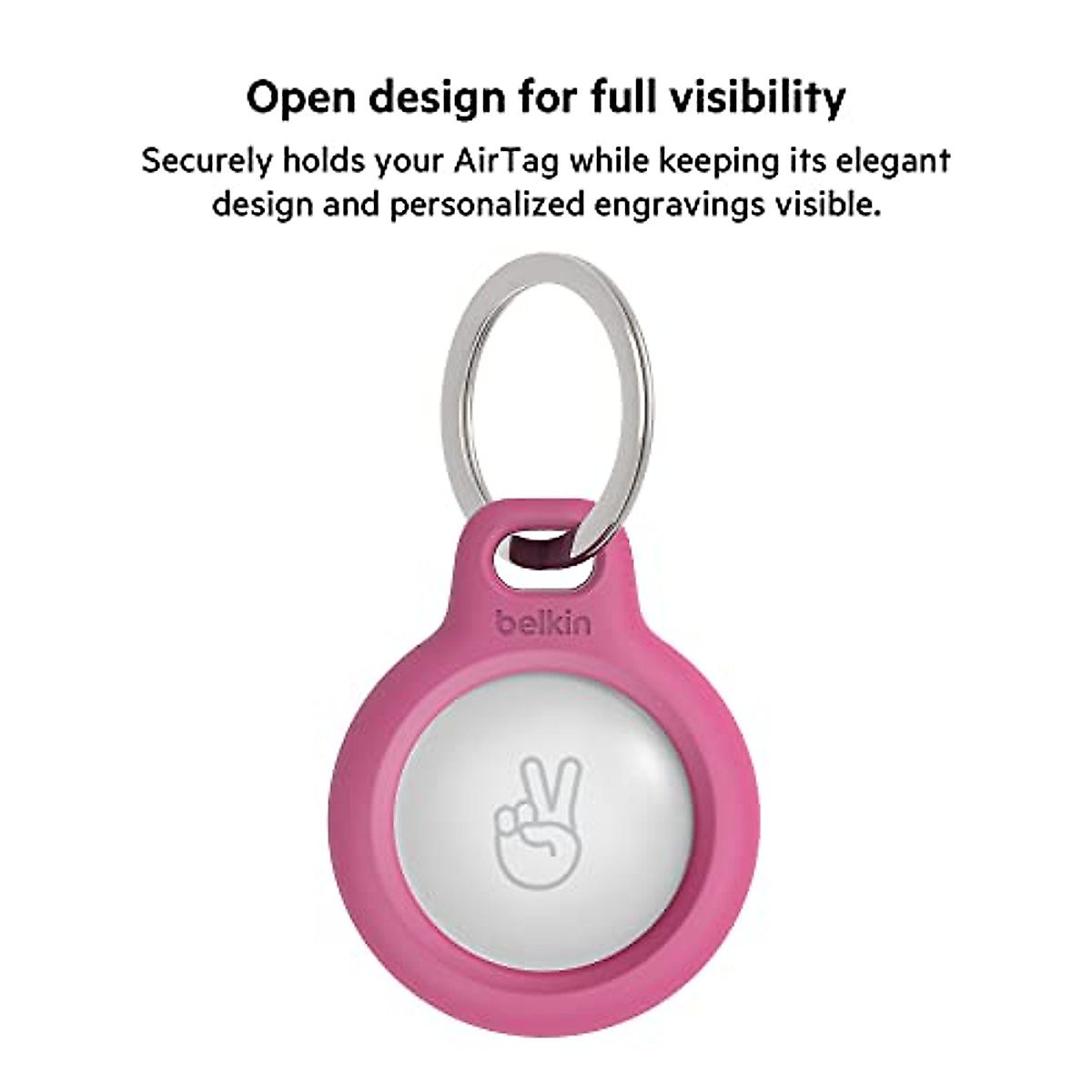 Belkin Apple AirTag Secure Holder with Key Ring - Durable Scratch Resistant Case With Open Face & Raised Edges - Protective AirTag Keychain Accessory For Keys, Pets, Luggage, Backpacks - Pink