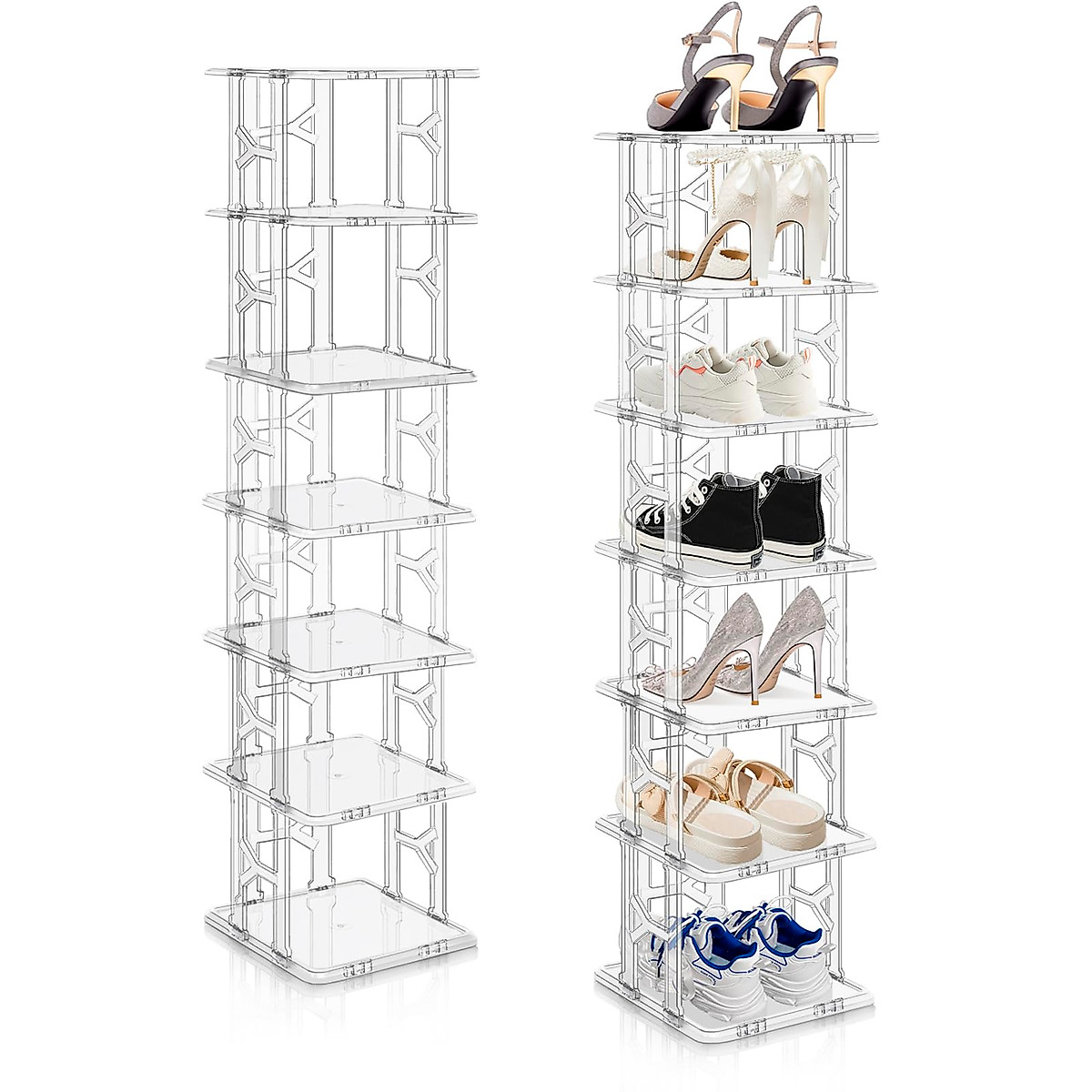 KALYLOC Shoe Storage for Closet, Plastic Vertical Shoe Organizer, Small Cubby Free Standing Shoe Shelves for Entryway Stackable Shoe Tower Space Saver (Clean 14 tier)