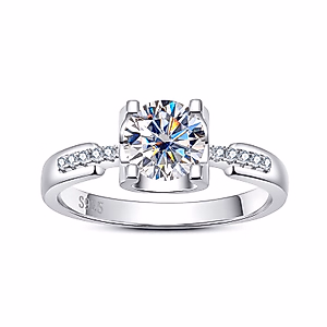 AimiIee Moissanite Engagement Rings 1CT D Color VVS1 Clarity Brilliant Round Cut Solitaire Lab Created Diamond S925 Sterling Silver 4 Prong Moissanite Promise Wedding Rings for Women with
