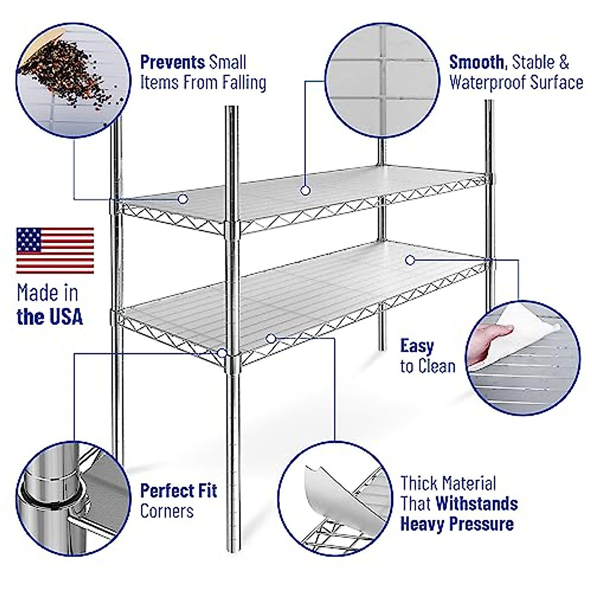 Shelf Liners for Wire Shelf System - Set of 4 in Graphite - 18 x 36 inch - Plastic Wire Shelving Shelf Mats - Made in USA
