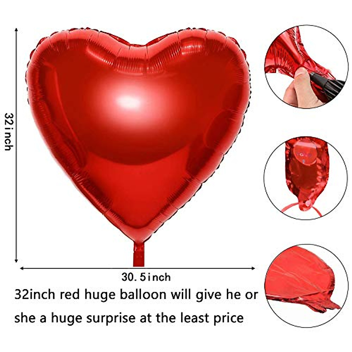 8 Pieces 32 Inch Large Heart Shaped Balloons Huge Foil Balloons Mylar Balloon Valentine's Day Love Balloons Red Heart Balloons for Wedding Engagement Anniversary Decor Party Backdrop Favor Supplies