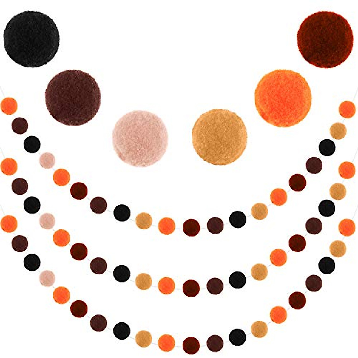 3 Pieces Felt Ball Garland Christmas Pom Pom Garland 1 Inch (2.5 cm) Wool Felt Balls Banner for Winter Autumn Farmhouse Party Home Decoration