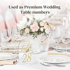 Acrylic Sign Gold Printed Table Numbers, Wedding Table Number for Wedding Reception Hotals Acrylic Sheets with Place Card Holder(4 x 6 Inch) (30)