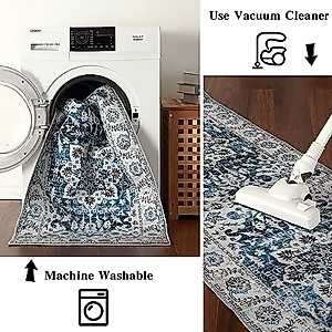 RUGSREAL Boho Washable Runner Rug 2x6 Hallway Runner Vintage Floral Carpet Runner Non Skid Machine Washable Low Pile Non-Shedding Runners Foldable Entry Throw Area Rug for Living Room Bedroom