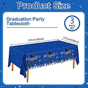 JVORFDG Graduation Party Decorations 2024 Congrats Grad Table Cover for Graduations Party Supplies 3pcs Blue Tablecloth 54 x 108 Inch