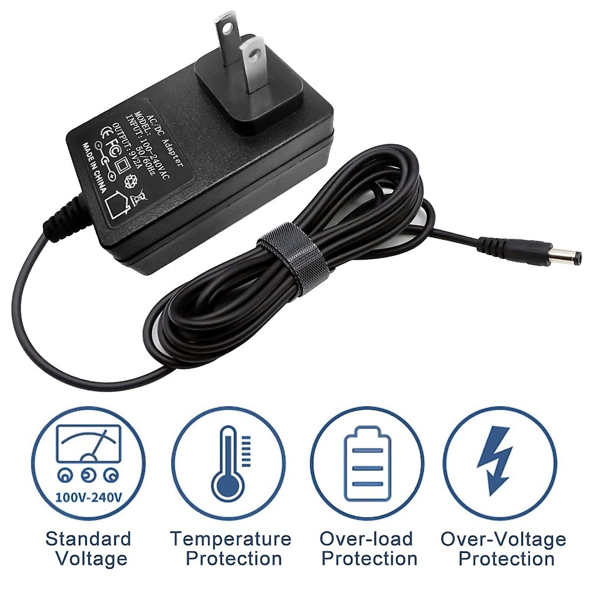 9V 2A Charger Adapter, 2.1 X 5.5mm Center Postive Plug, for Arduino UNO R3 Crosley Cruiser Portable Turntable Record Player ​(6.6FT)