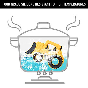 AmazingM Car Series Baby Teething Toys,Food Grade Silicone Chew Teether for 3 Months+ Infant Boy and Girl,Toddler Sensory Chewing Teether,BPA Free. (Bulldozer, Orange-Yellow)