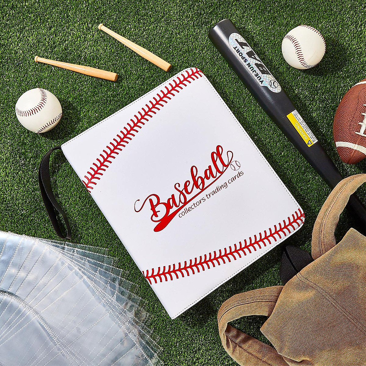 720 Pockets Baseball Card Binder PU Leather Baseball Card Holder Trading Card Binder White Card Binder with Zipper 3 D-Ring Card Album with 80 Sleeves for Football Baseball Card Collocation Storage