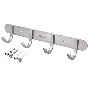 Sagmoc Coat Hook Rack Brushed Nickel 10.6-Inch Coat&Towel Hook Rail Wall Mounted with 4 Hooks, Durable Wall Hangers for Bedroom, Bathroom, Foyer, Hallway (SUS304 Stainless Steel)
