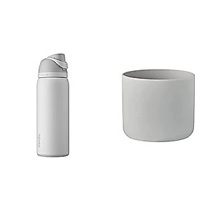 Owala FreeSip Insulated Stainless Steel Water Bottle with Straw & Silicone Water Bottle Boot, Anti-Slip Protective Sleeve Cover for 32-oz FreeSip, Twist, and Flip Stainless Steel Water Bottles, Grey