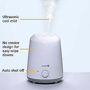 Safety 1st Stay Clean Humidifier, Ultrasonic Mist, One Gallon Easy to Fill Tank, LED Light, and Filter Free