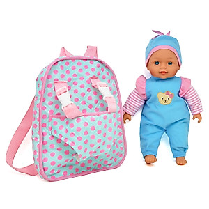 Dolls To Play 13" Soft Baby Doll with Take Along Pink Doll Backpack Carrier, Briefcase Pocket Fits Doll Accessories and Clothing