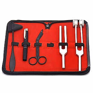 OdontoMed2011 Tactical Black - Set of 5 PCS Reflex Percussion 'Taylor Hammer + PENLIGHT + Tuning Fork C 128 C 512 + 'Bandage Scissors 5.5" ODM