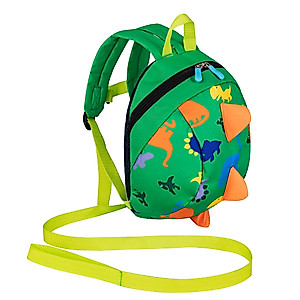 Toddler Dinosaur Mini Backpack with Leash Children Kids Baby Harness Bookbag (Green)