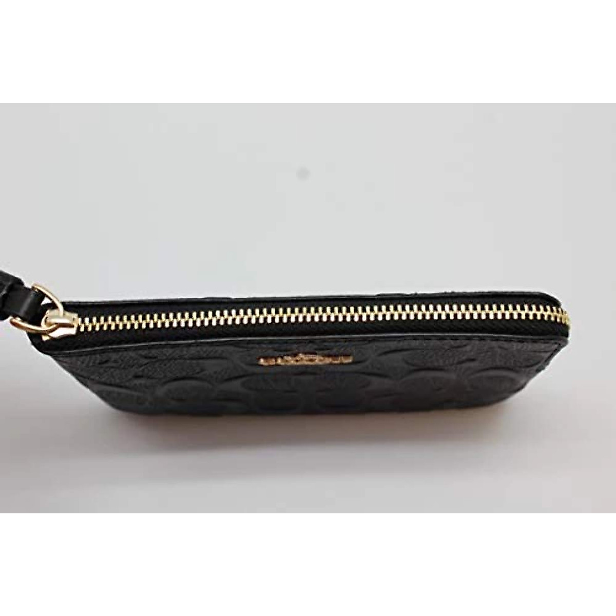 Coach Signature Embossed Leather Corner Zip Wristlet Clutch Black F30049
