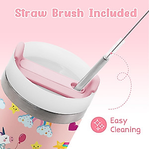 14 oz Unicorn Tumbler with Handle and Straw for Kids, Insulated Stainless Steel Travel Mug for Toddlers, Vacuum Leak Proof Tumbler with Lid, Christmas Birthday Gifts for Girls Unicorn Mug