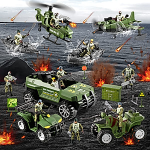 78-in-1 Army Men Boys Toys with Realistic Military Truck/Helicopter/Kayak Boat/Motorcycle/Army Men Action Figures/Weapon Gears, Army Toys Gift for Toddler Kids 4-7 6-8 8-12 Fun Birthday Party Favors