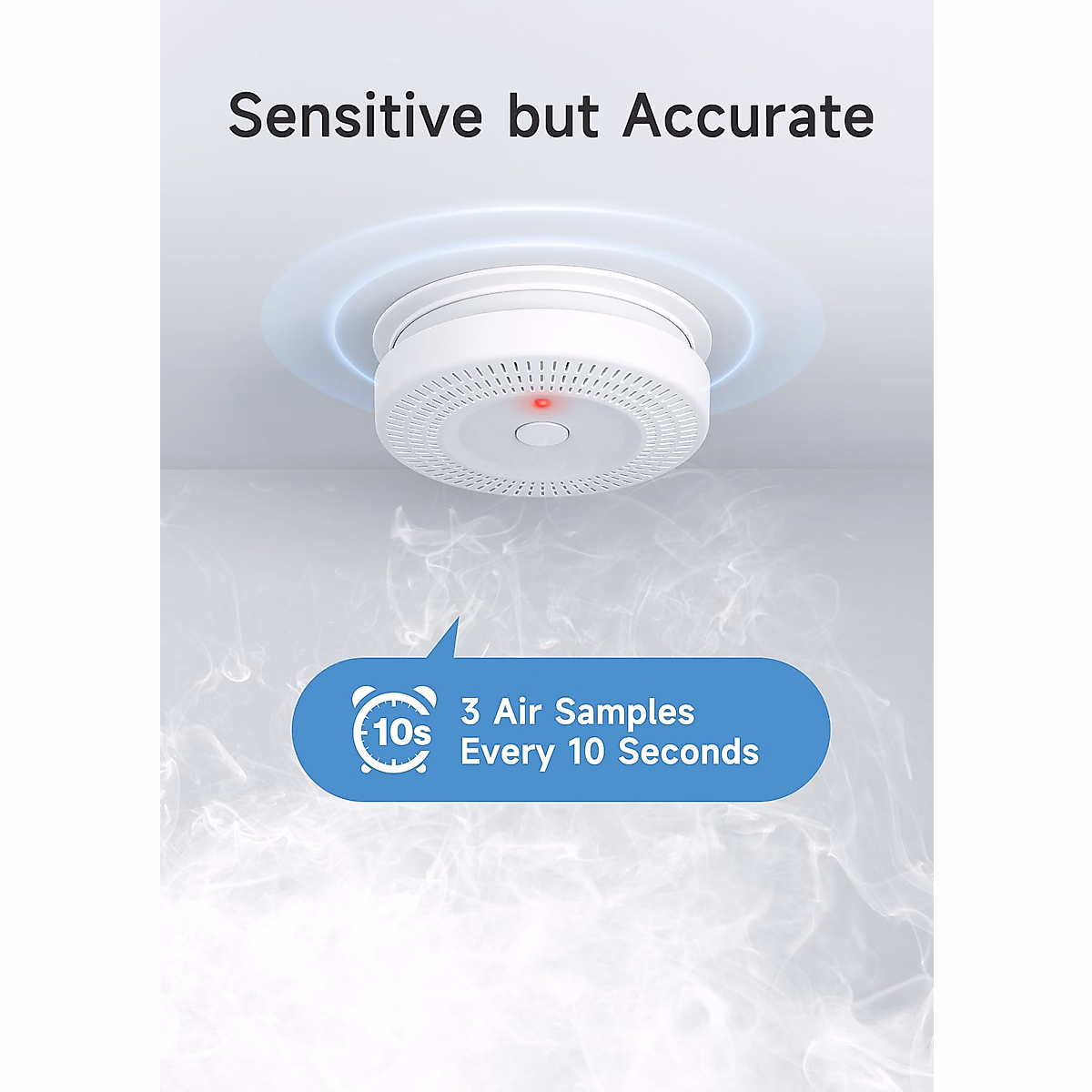 Smoke Detector, ‎Lecoolife, ‎9V Battery Operated Smoke Alarm with LED Indicator, Silence Button, Battery Powered 10-Year, White, 3 Pack