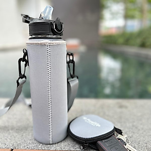 FuelUp Motivational Water Bottle Black with Sleeve, Flip Top Durable BPA Free Tritan Non-Toxic Frosted Bottle Perfect for Office, School, Gym and Workout