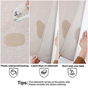 smiry Rectangle Faux Linen Table Cloth, Waterproof Burlap Fabric Tablecloth, Washable Decorative Farmhouse Table Covers for Kitchen, Dining, Parties, 52x70, Beige