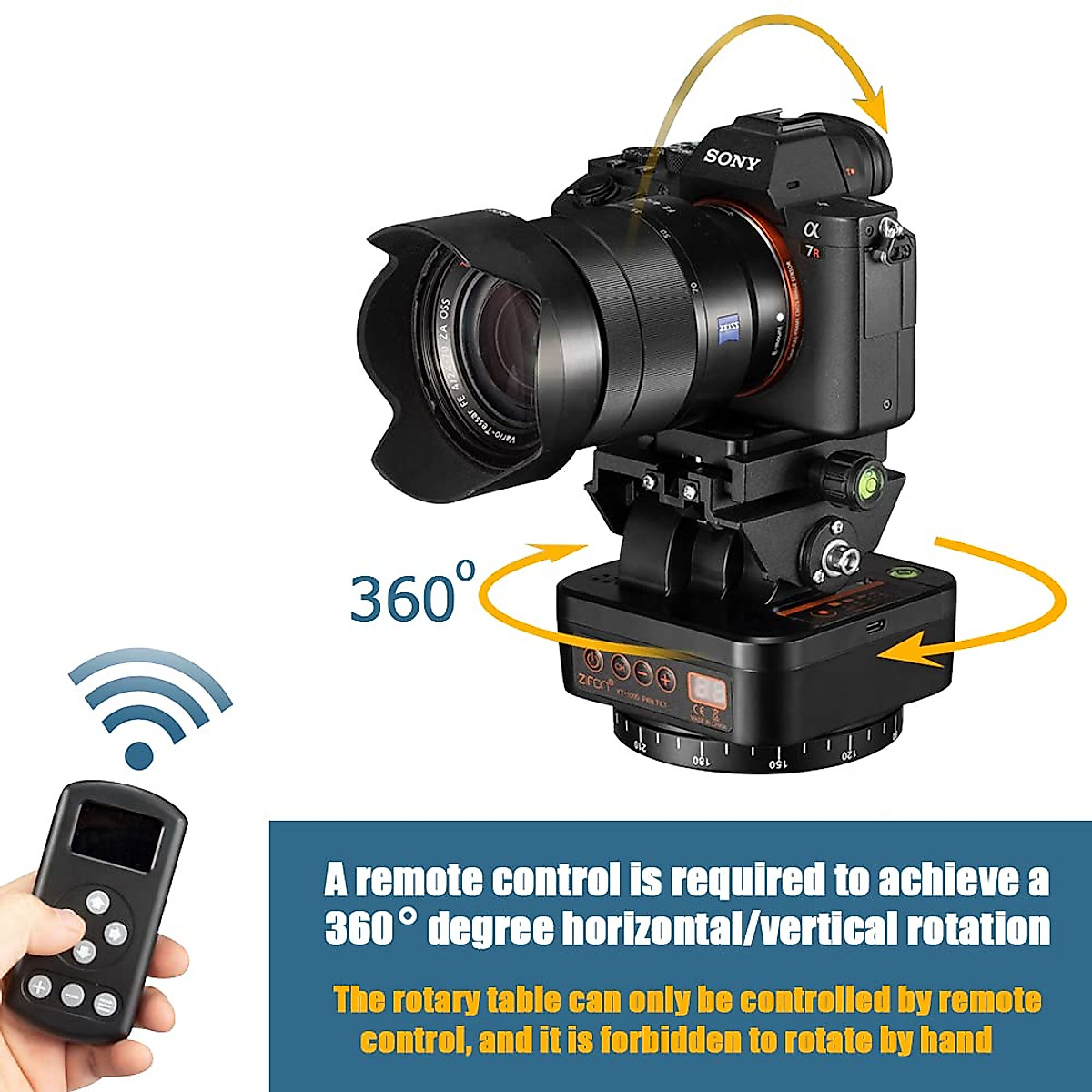 Mcoplus YT-1000 Remote Control Pan Tilt Head, Automatic Motorized Rotating Panoramic Head for Smartphones/DSLR Cameras/Action Cameras (Limited Weight Under 1kg)