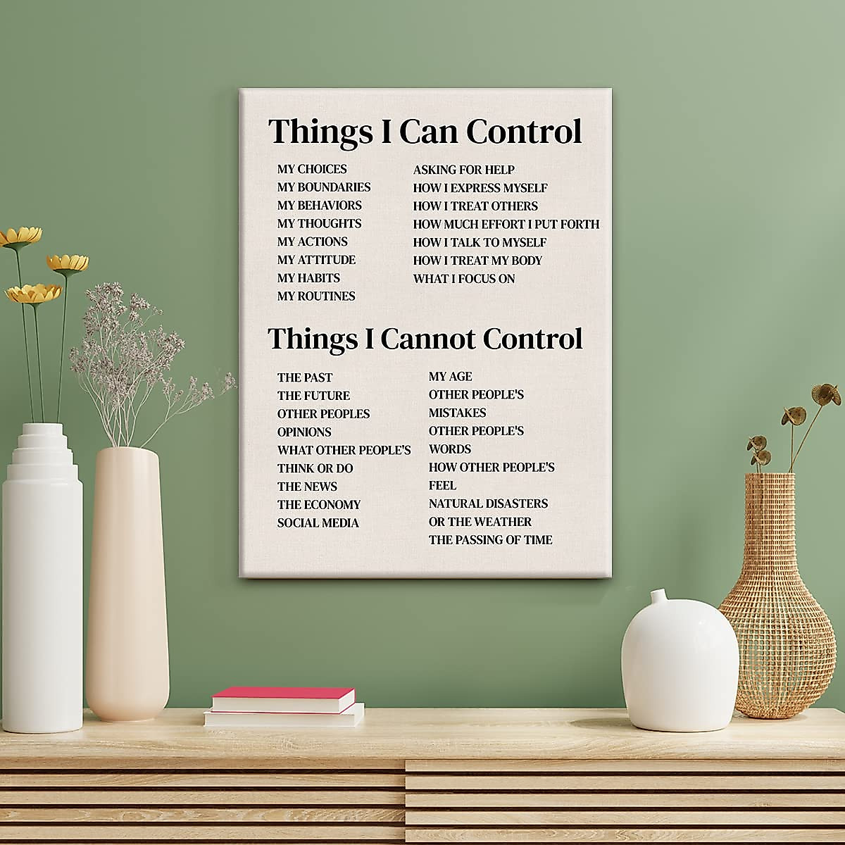 Mental Health Canvas Wall Art Poster Print Gift, Things I Can Control Painting Ready to Hang Home Therapy Office Decor (11.5" x 15")