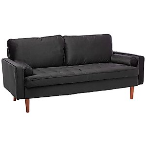 US Pride Furniture Haven Modern Velvet Sofa with Bolster Pillows, Button Tufted Seat, Track Arms and Solid Wood Legs, Couches for Living Room, Bedroom and Home Office, Black