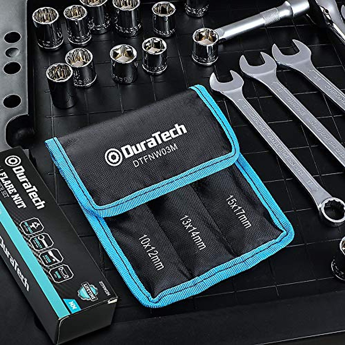 DURATECH Flare Nut Wrench Set, Metric, 3-piece, 10, 12, 13, 14, 15, 17mm, CR-V Steel, Organizer Pouch Included