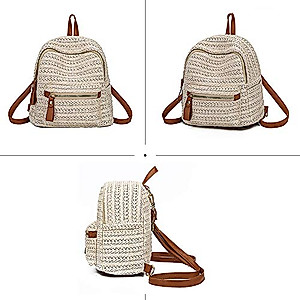 Meyaus Women Girls Mini Straw Woven Backpack Small Daypack Convertible Cross-body Shoulder Bag