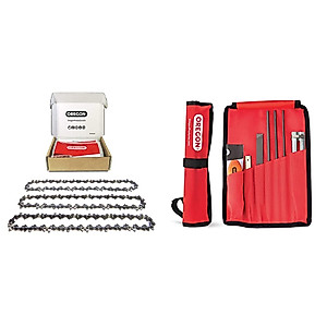 Oregon S52 AdvanceCut Chainsaw Chain for 14-Inch Bar – 52 Drive Links, Replacement Low-Kickback Chainsaw Blade & Universal Chainsaw Field Sharpening Kit - Includes 5/32-Inch, 3/16-Inch