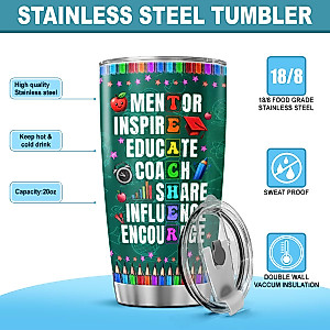 JENOIS For Steel Music Gift Women Stainless Teachers Cups Tumblers Appreciation Pack Coffee, Teacher Inspire, Tumbler 20 Oz With Lid And Straw, Teacher Gifts