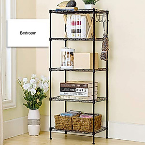 5 Tier Heavy Duty Height Adjustable Storage Rack Wire, Black Commercial Grade Steel Layer Shelving Unit Organizers, Large Metal Storage Shelves for Kitchen Garage Closet Pantry Laundry Bathroom