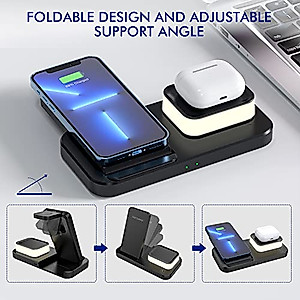 FASLY Wireless Charger for iPhone 14/13/Pro/Mini/Max/12/11/XS/XR/X/8 /Samsung, 3 in 1 Charging Station Dock Stand with Night Light for Apple iwatch 8/Ultra/7/SE/6/5/4/3/2, AirPods 3/2/Pro (Black)