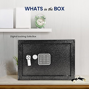 Serene Life Home Security Electronic Lock Box - Safe with Mechanical Override, Digital Combination Lock Safe, LED Low Battery Indicator, Includes Mounting Bolts, Keys & (4) x ‘AA’ Batteries SLSFE15