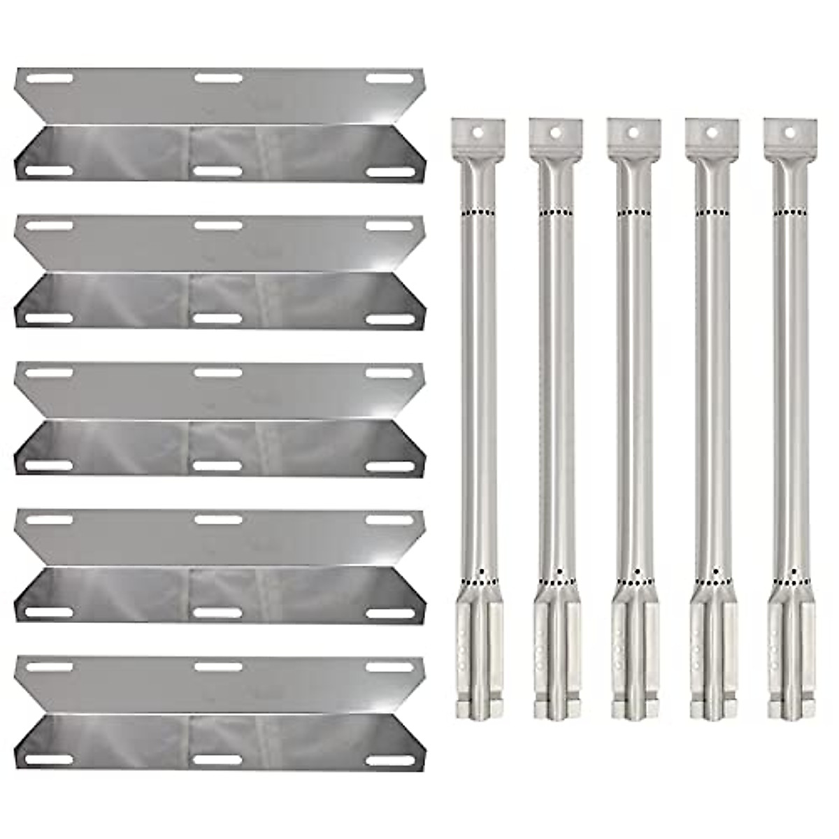 5-Pack BBQ Gas Grill Tube Burner & Heat Shield Plate Tent Replacement Parts for Perfect Flame 720-0522 - Old - Compatible Barbeque Stainless Steel Pipe Burners & Flame Tamer, Flavorizer Bar