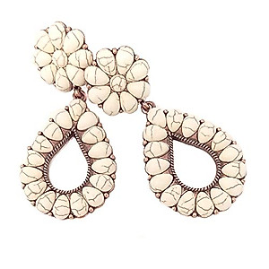 Emulily Western Squash Blossom Turquoise Cluster Teardrop Post Earring Naja (White)