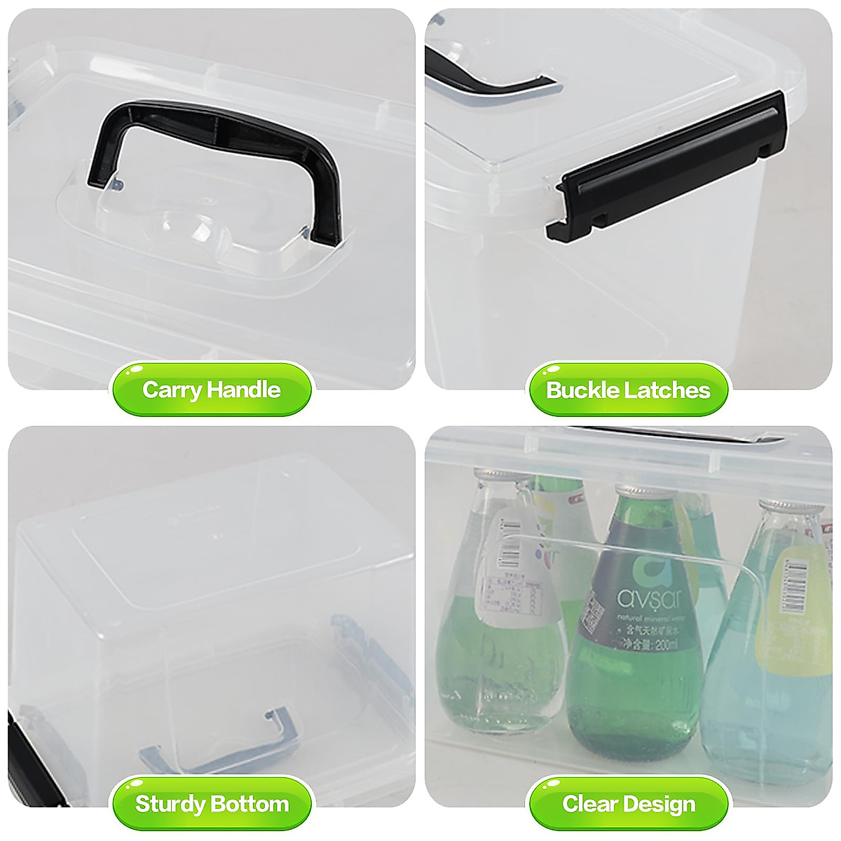 Jnktka 6 Quart Clear Organizer Bin with Lid Set of 4, Plastic Latching Storage Box