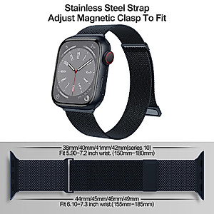 EPULY Compatible with Apple Watch Band 44mm 45mm 46mm(Series 10) 49mm,Stainless Steel Mesh Loop Magnetic Clasp for iWatch Ultra Series 9 8 SE 7 6 5 4 Women Men -49/46/45/44mm Midnight