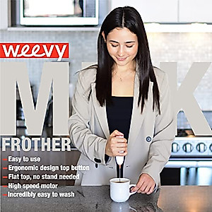 Morem WEEVY - Premium Milk Frother Handheld for Coffee, Latte, Matcha, Protein Shakes and More! Easy-to-use Hand mixer with stainless Steel Mini Whisk - No Stand Needed for Convenient Use Anywhere!