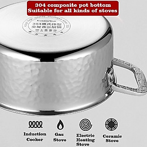 Detachable Hotpot Shabu Hot Pot - Mini Stainless Steel Hammered Chafing Dish w/Stand - Personal Stock Pot Cookware